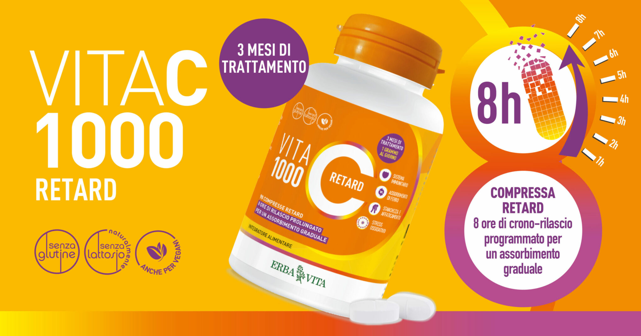 VitaC 1000 Retard: un grammo al giorno di Vitamina C pura | Erba Vita